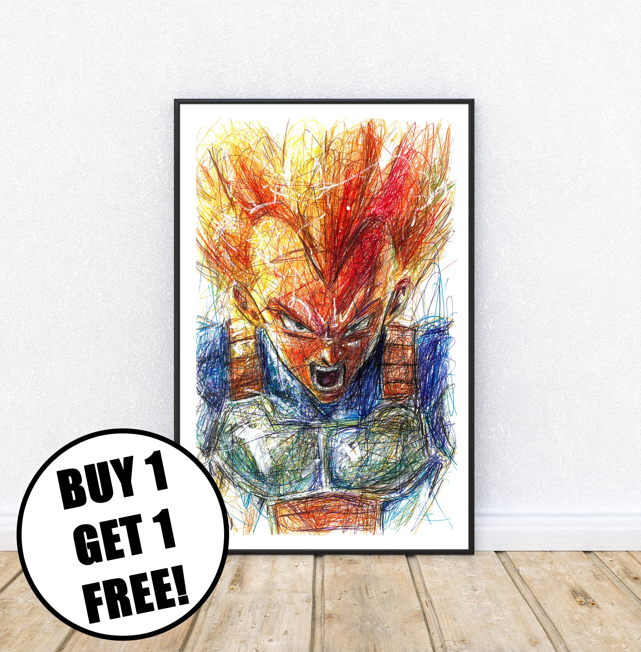 Vegeta Ballpoint Pen Print – Doodle Bob Art